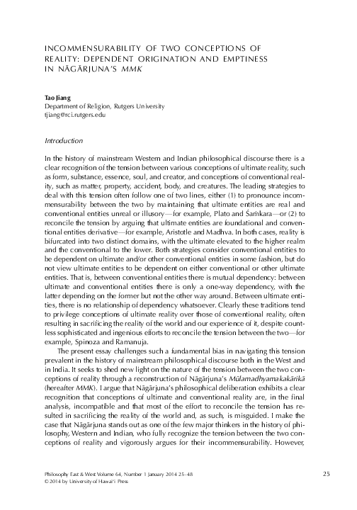 (PDF) Incommensurability of two conceptions of reality: dependent ...