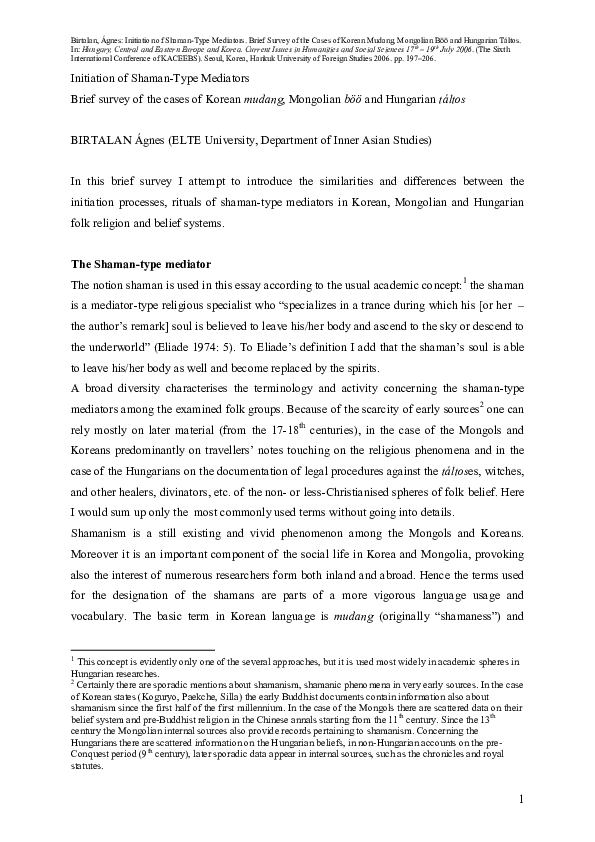 (PDF) Initiation of Shaman-Type Mediators. Brief Survey of the Cases of ...