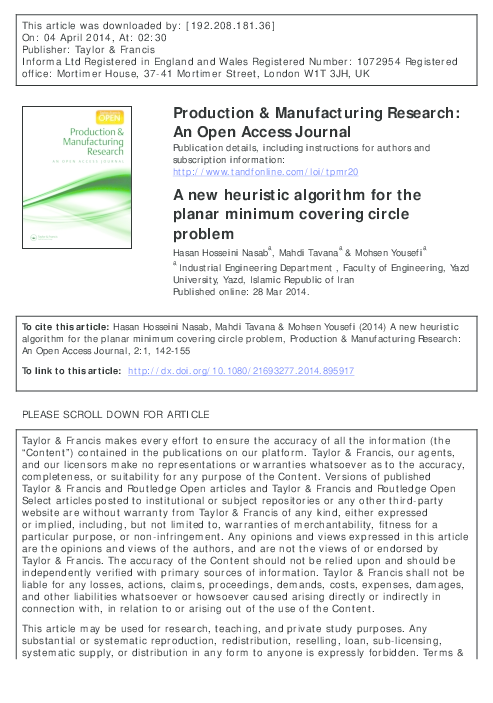 (PDF) A new heuristic algorithm for the planar minimum covering circle problem