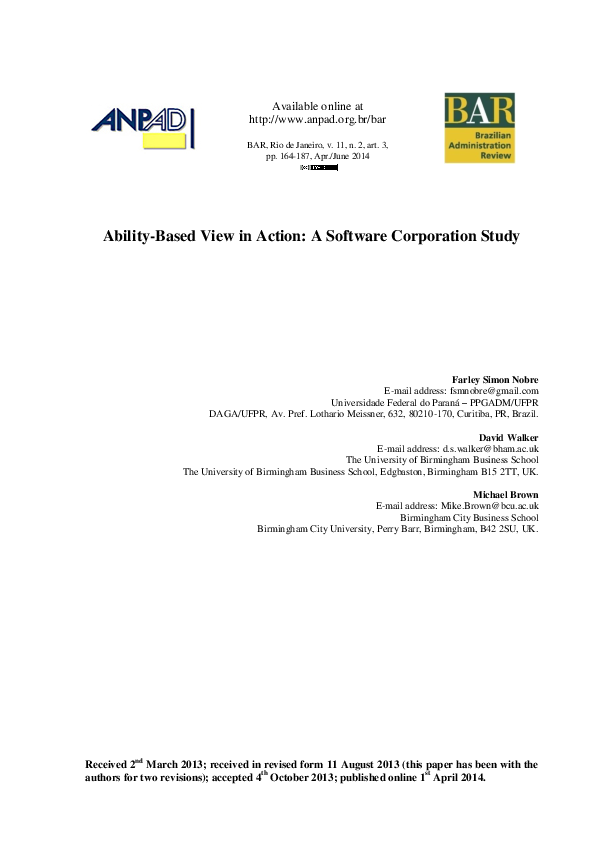 (PDF) Ability-Based View in Action: A Software Corporation Study