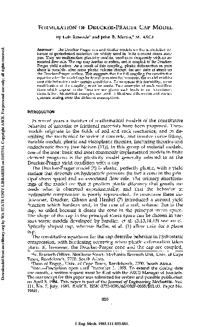 (PDF) FORMULATION OF DRUCKER-PRAGER CAP MODEL