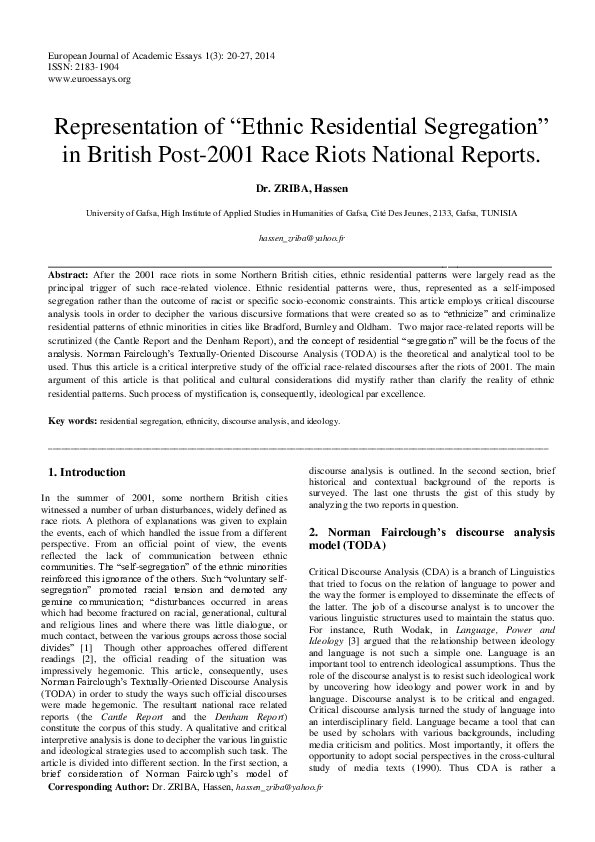 (PDF) Representations of residential segregation in Britain
