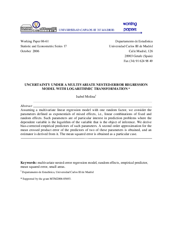 (PDF) UNCERTAINTY UNDER A MULTIVARIATE NESTED-ERROR REGRESSION MODEL WITH LOGARITHMIC ...