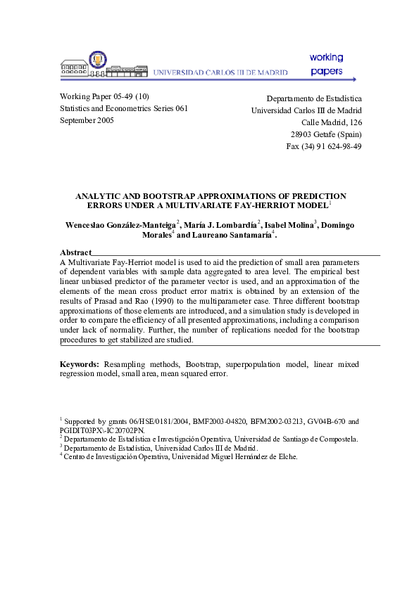 (PDF) ANALYTIC AND BOOTSTRAP APPROXIMATIONS OF PREDICTION ERRORS UNDER A MULTIVARIATE FAY ...