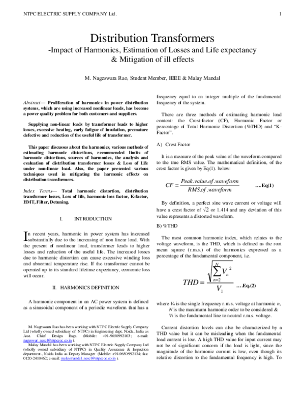 (PDF) Distribution Transformer-Impact of Harmonics-IEEE Format-2