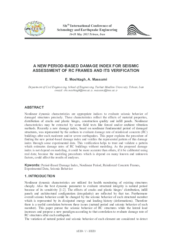 (PDF) A New Period-Based Damage Index for Seismic Assessment of RC ...