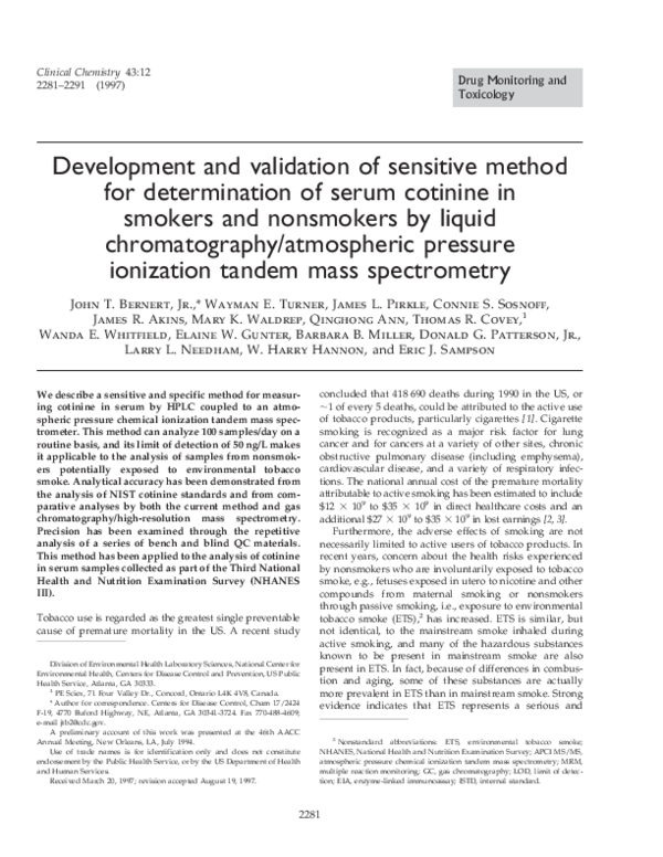 (PDF) Development and validation of sensitive method for determination of serum cotinine in ...
