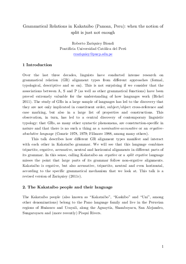 (PDF) January-28th, 2014 Talk: Grammatical relations and case marking ...