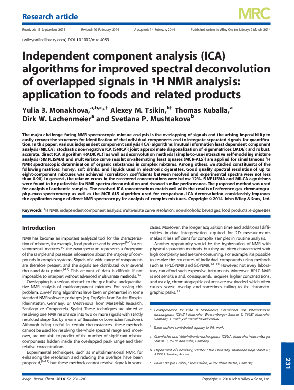 (PDF) Independent component analysis (ICA) algorithms for improved spectral deconvolution of ...