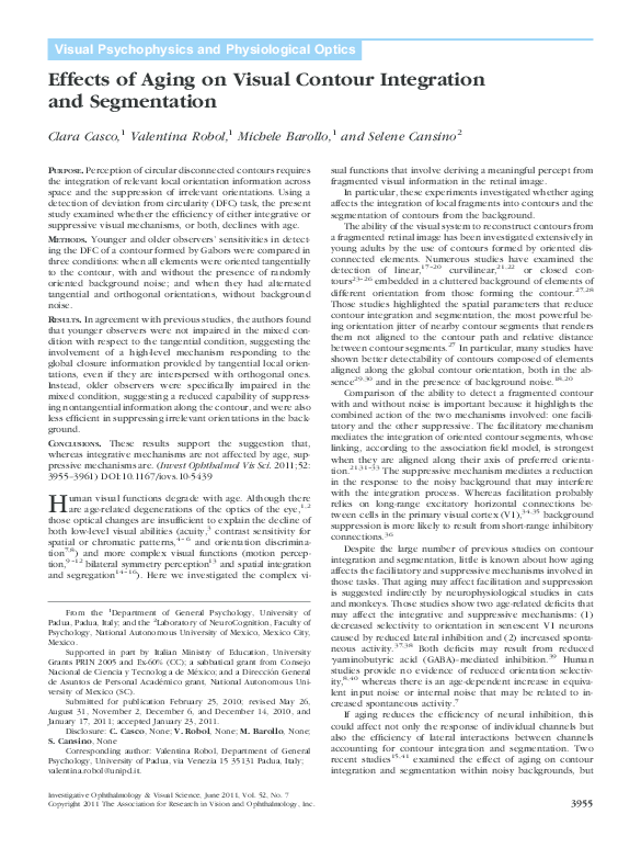 Pdf Effects Of Aging On Visual Contour Integration And Segmentation
