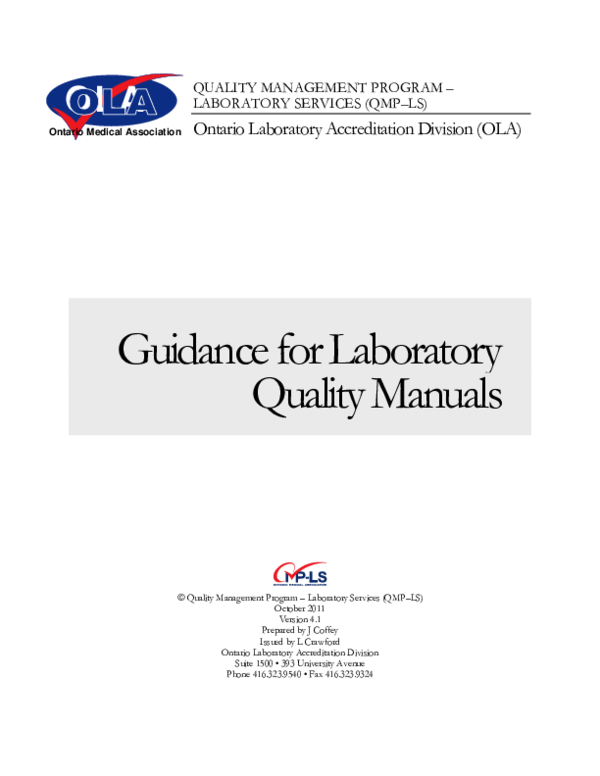 (PDF) Master - OLA Guidance For Lab Quality Manuals