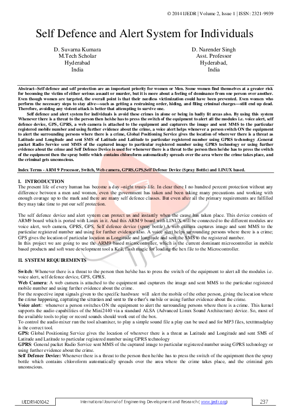 (PDF) Self Defence and Alert System for Individuals | Editor ...