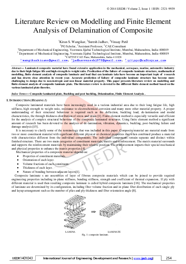 Pdf Literature Review On Modelling And Finite Element Analysis Of Delamination Of Composite
