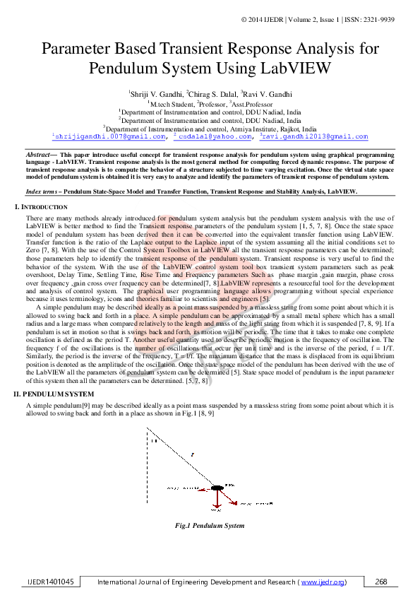 (PDF) Parameter Based Transient Response Analysis for Pendulum System ...