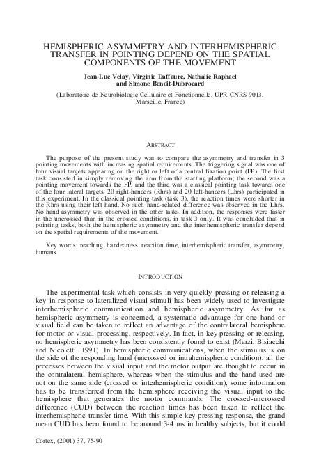 (PDF) Hemispheric Asymmetry and Interhemispheric Transfer in Pointing ...