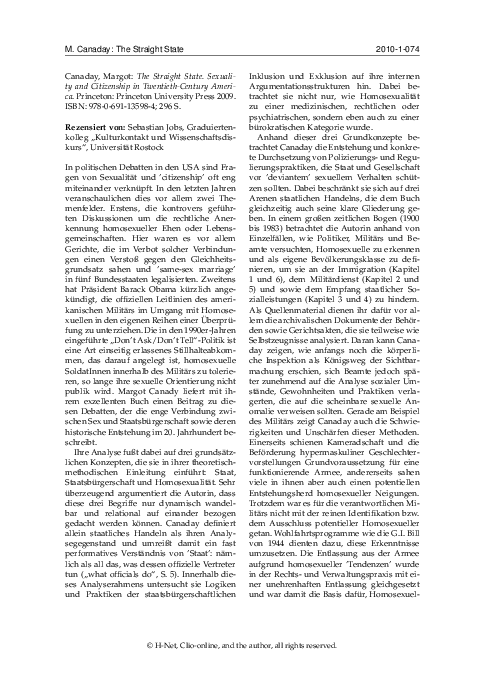 (PDF) Margot Canaday, The Straight State: Sexuality and Citizenship in ...