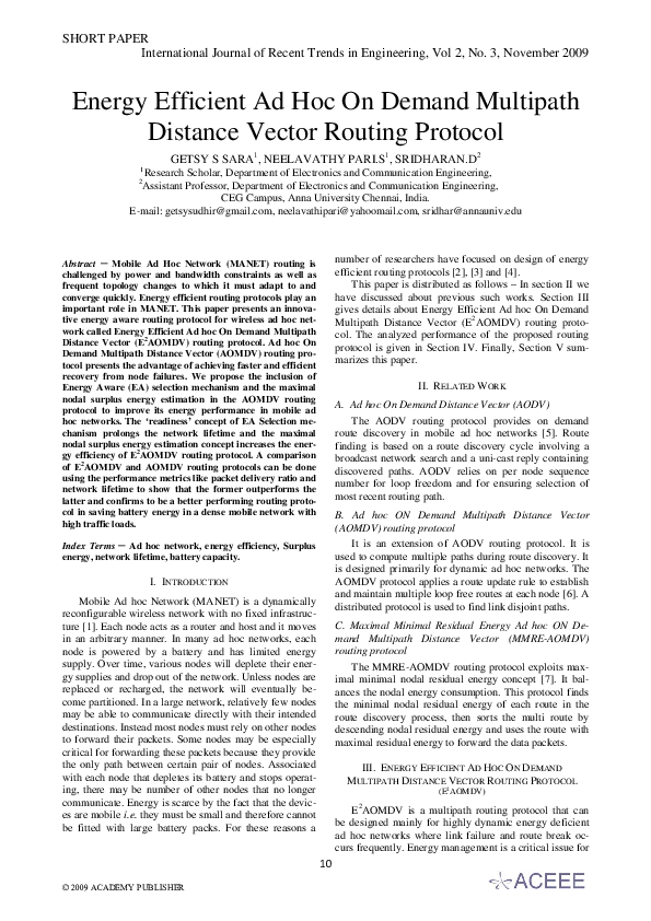 Pdf Energy Efficient Ad Hoc On Demand Multipath Distance Vector