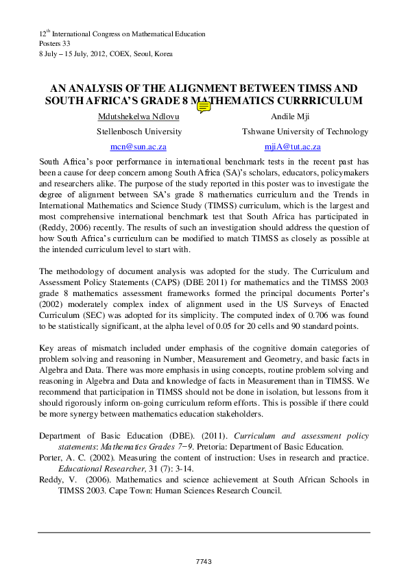 (PDF) An analysis of the alignment between TIMSS and South Africa's ...