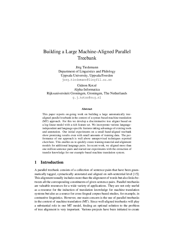 (PDF) Building a Large Machine-Aligned Parallel Treebank