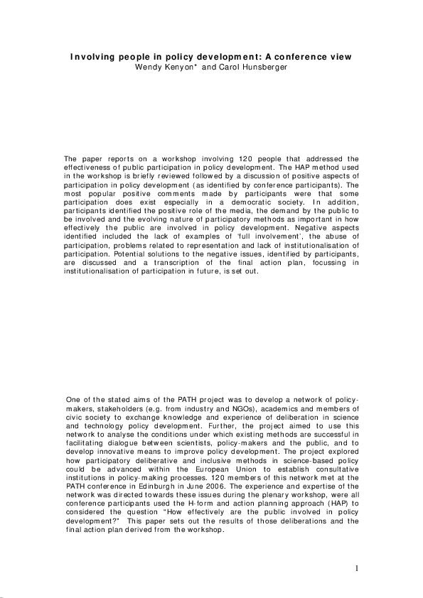 (PDF) Involving people in policy development: A conference view