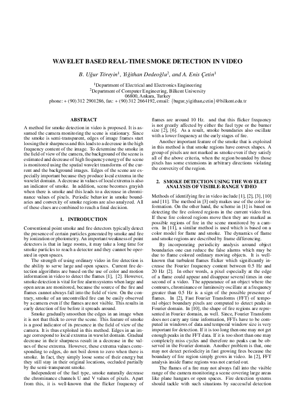 (PDF) WAVELET BASED REAL-TIME SMOKE DETECTION IN VIDEO