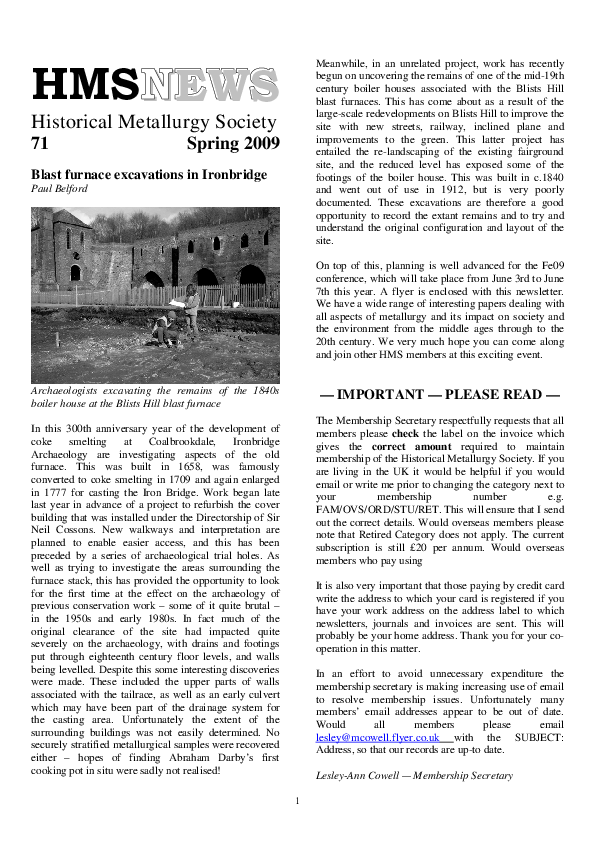 (PDF) Conference review: HMS Spring meeting 2009 - Urban archaeometallurgy.