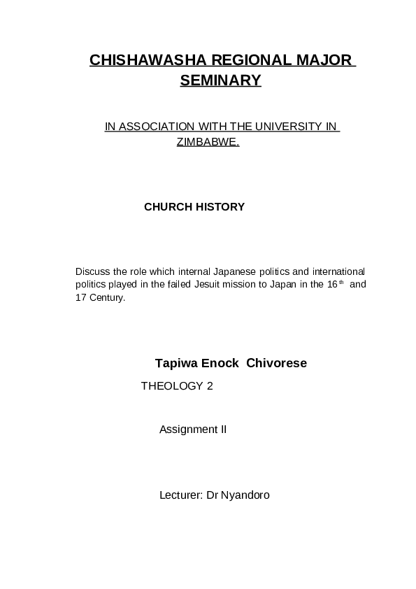 (DOC) CHURCH HISTORY assignment II