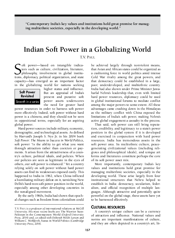 (PDF) India's Soft Power in a Globalized World
