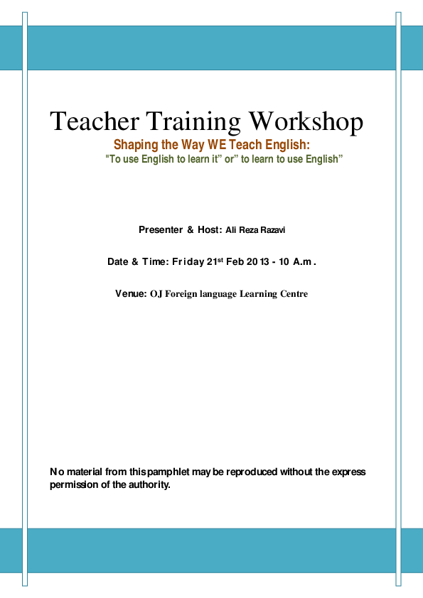 (PDF) Shape the Way We Teach English: teacher training workshop 1
