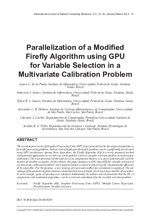 Parallelization of a Modified Firefly Algorithm using GPU for Variable ...