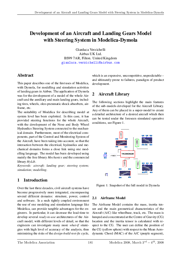 (PDF) Development of an Aircraft and Landing Gears Model with Steering ...