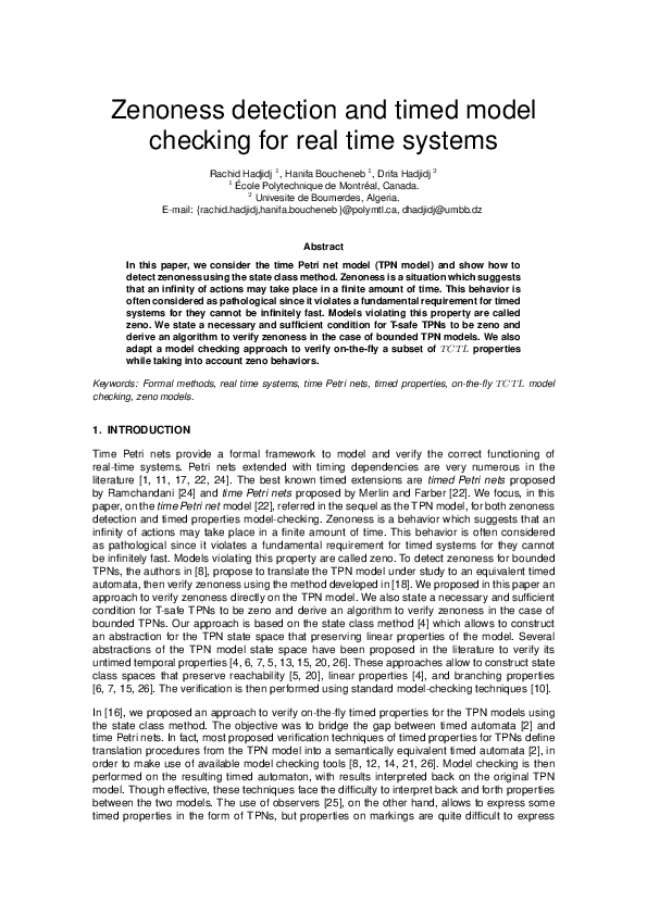 Pdf Zenoness Detection And Timed Model Checking For Real Time Systems