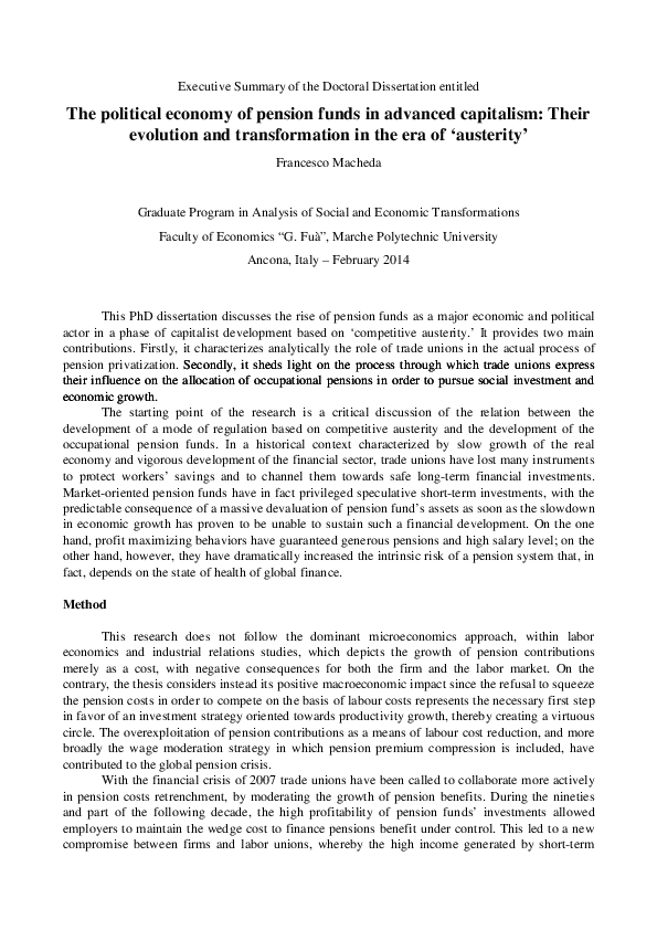 (PDF) Executive Summary of the PH.D Dissertation - Macheda 2014