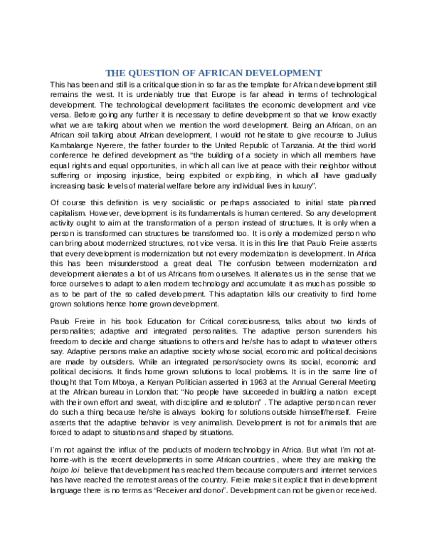 (DOC) THE QUESTION OF DEVELOPMENT IN AFRICA