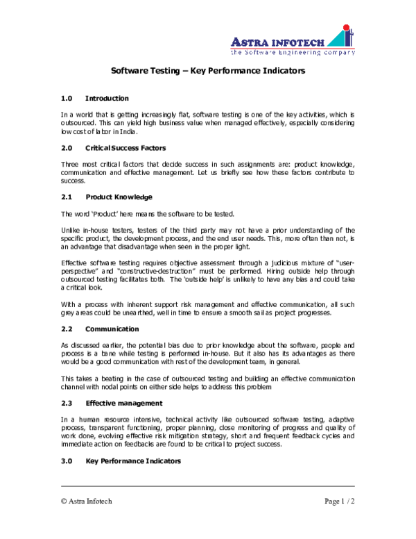 (PDF) Software Testing – Key Performance Indicators