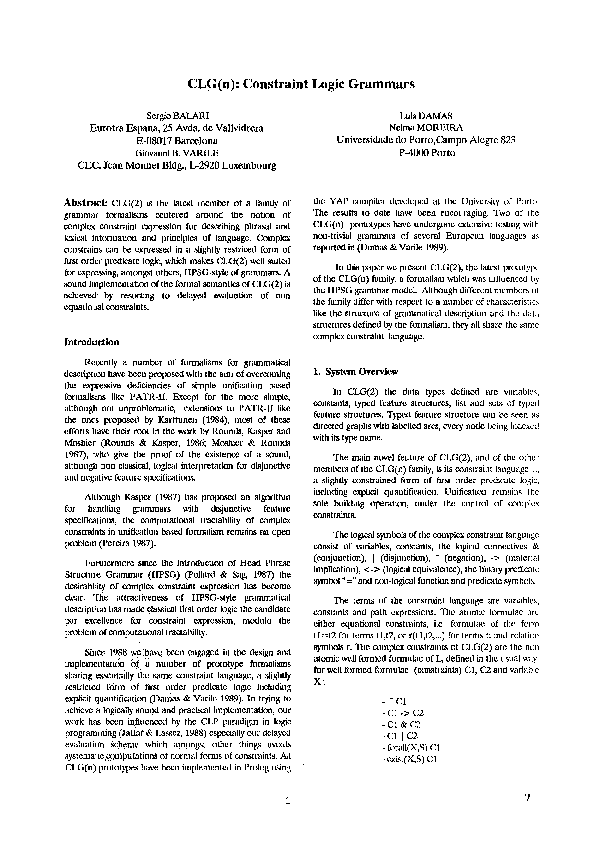 (PDF) CLG(n): Constraint Logic Grammars