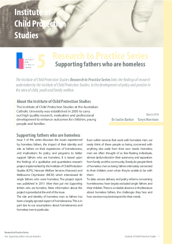 Pdf Supporting Fathers Who Are Homeless Research To Practice Series