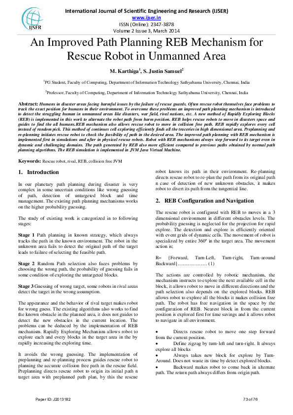 An improved path planning REB mechanism for rescue robot in unmanned area
