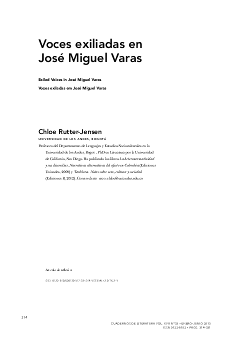 (PDF) Chloe Rutter-Jensen, "Voces exiliadas en José Miguel Varas"