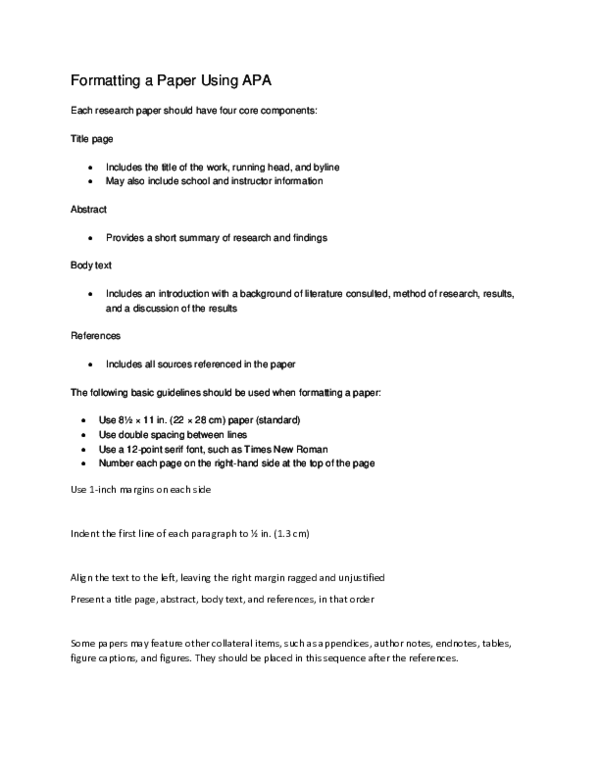 (DOC) Formatting a Paper Using APA
