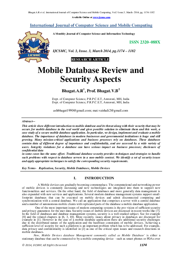 (PDF) Mobile Database Review and Security Aspects﻿
