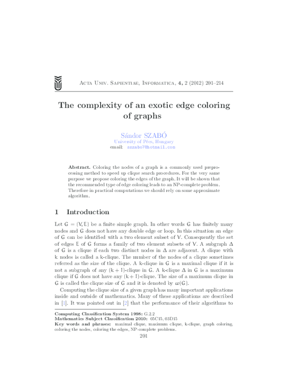 (PDF) The complexity of an exotic edge coloring of graphs | Sándor ...