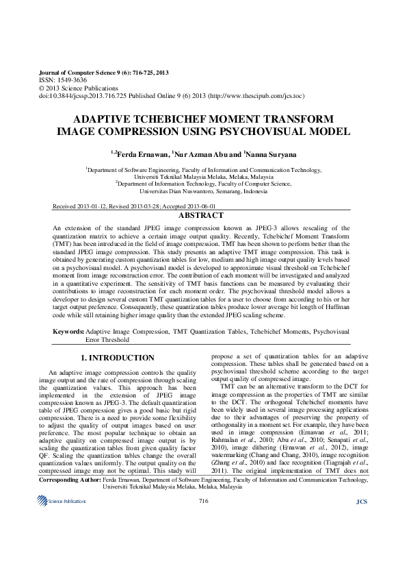 Pdf Adaptive Tchebichef Moment Transform Image Compression Using