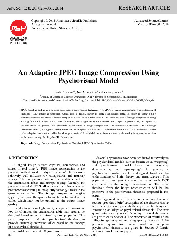 (PDF) An Adaptive JPEG Image Compression Using Psychovisual Model