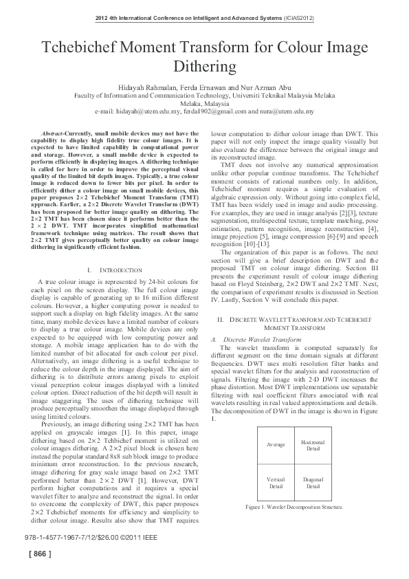 (PDF) Tchebichef Moment Transform for Colour Image Dithering