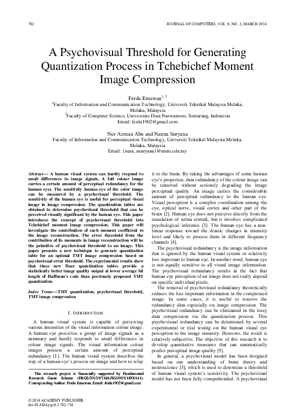 (PDF) A Psychovisual Threshold for Generating Quantization Process in Tchebichef Moment Image ...