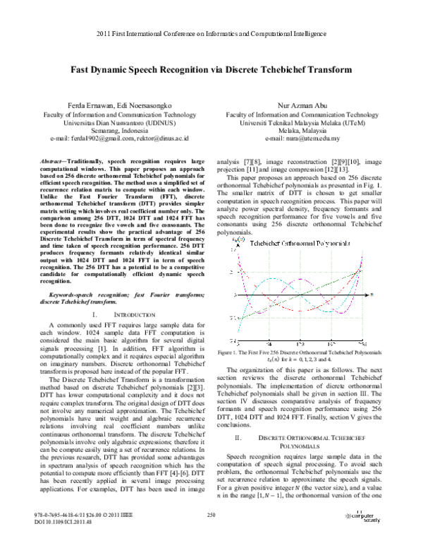 (PDF) Fast Dynamic Speech Recognition via Discrete Tchebichef Transform