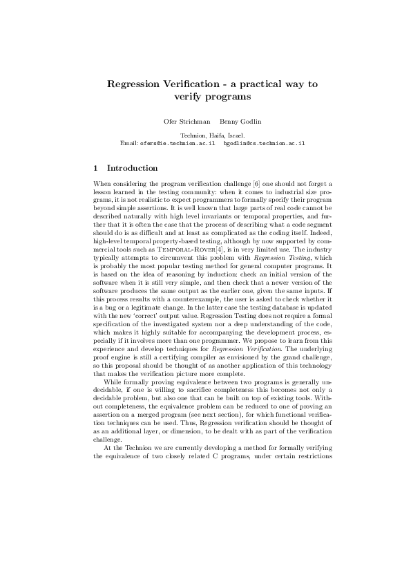 Pdf Regression Verification A Practical Way To Verify Programs