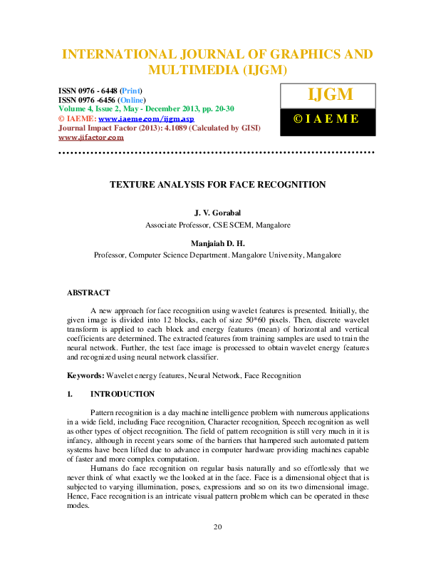 (PDF) TEXTURE ANALYSIS FOR FACE RECOGNITION | iaeme iaeme - Academia.edu