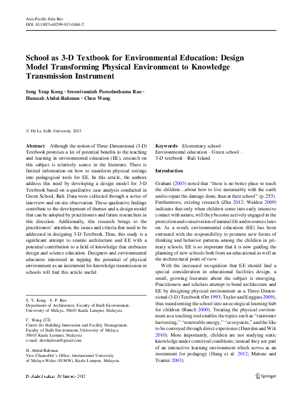 (PDF) School as 3-D Textbook for Environmental Education: Design Model ...